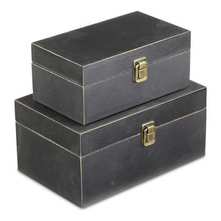 Black Wooden Latched Boxes - Set of 2 - Transitional - Decorative Boxes ...