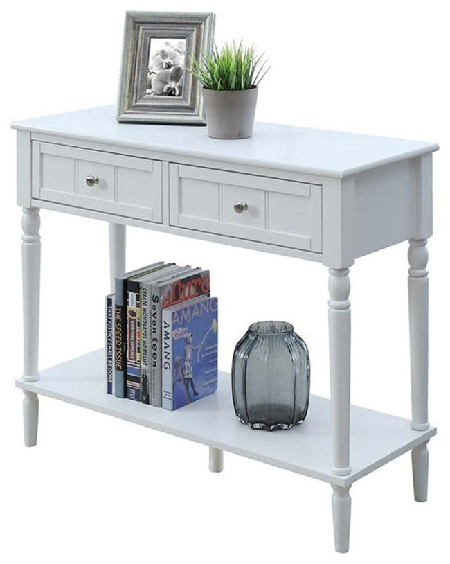 Convenience Concepts French Country Two-Drawer Hall Table in White Wood ...