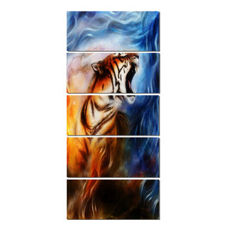 "Gentle Tiger Portrait Collage" Animal Digital Art Wall Art, 60"x28", 5 ...