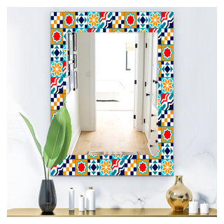 Designart Colorful Geometric Tiles Pattern Modern Frameless Wall Mirror ...