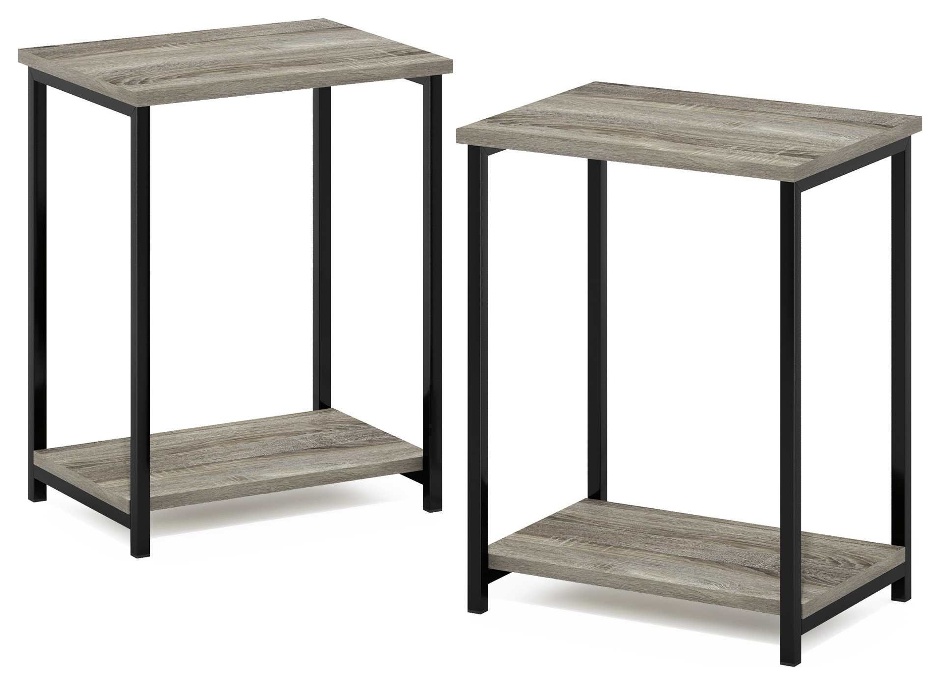 Furinno Simplistic Industrial Metal Frame End Table 2-Pack French Oak ...