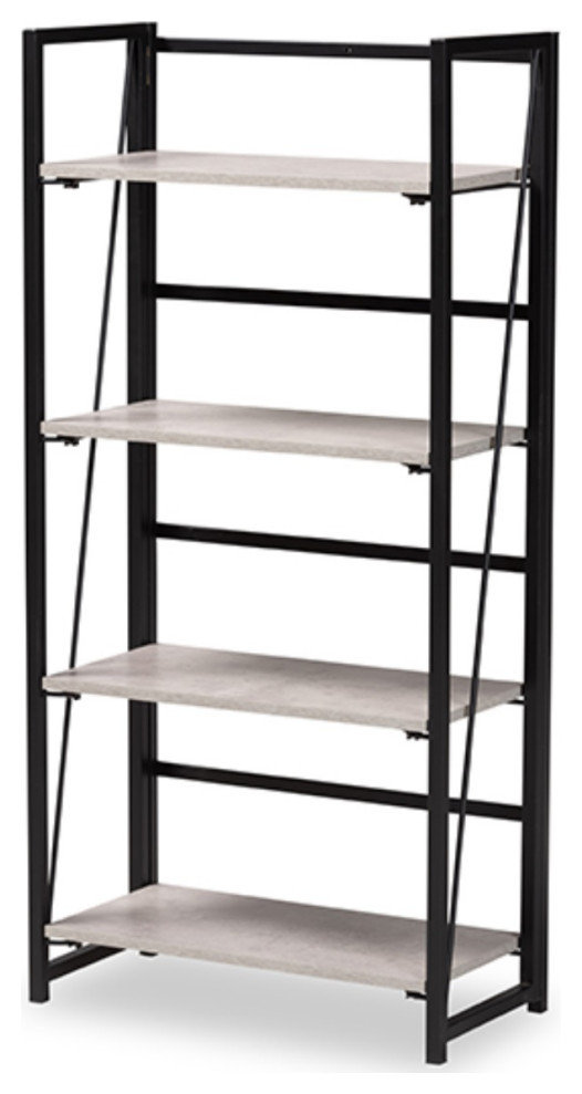 Industrial Light Gray Finished Wood And Black Metal 4-Tier Display ...