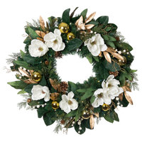 30" Lighted Christmas Wreath, White Gold Magnolia - Traditional ...