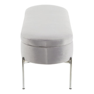 Chloe Contemporary/Glam Storage Bench, Chrome Metal/Gray Velvet ...