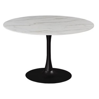 Contemporary Dining Table, Matte Black Metal Base & Round Faux Marble ...