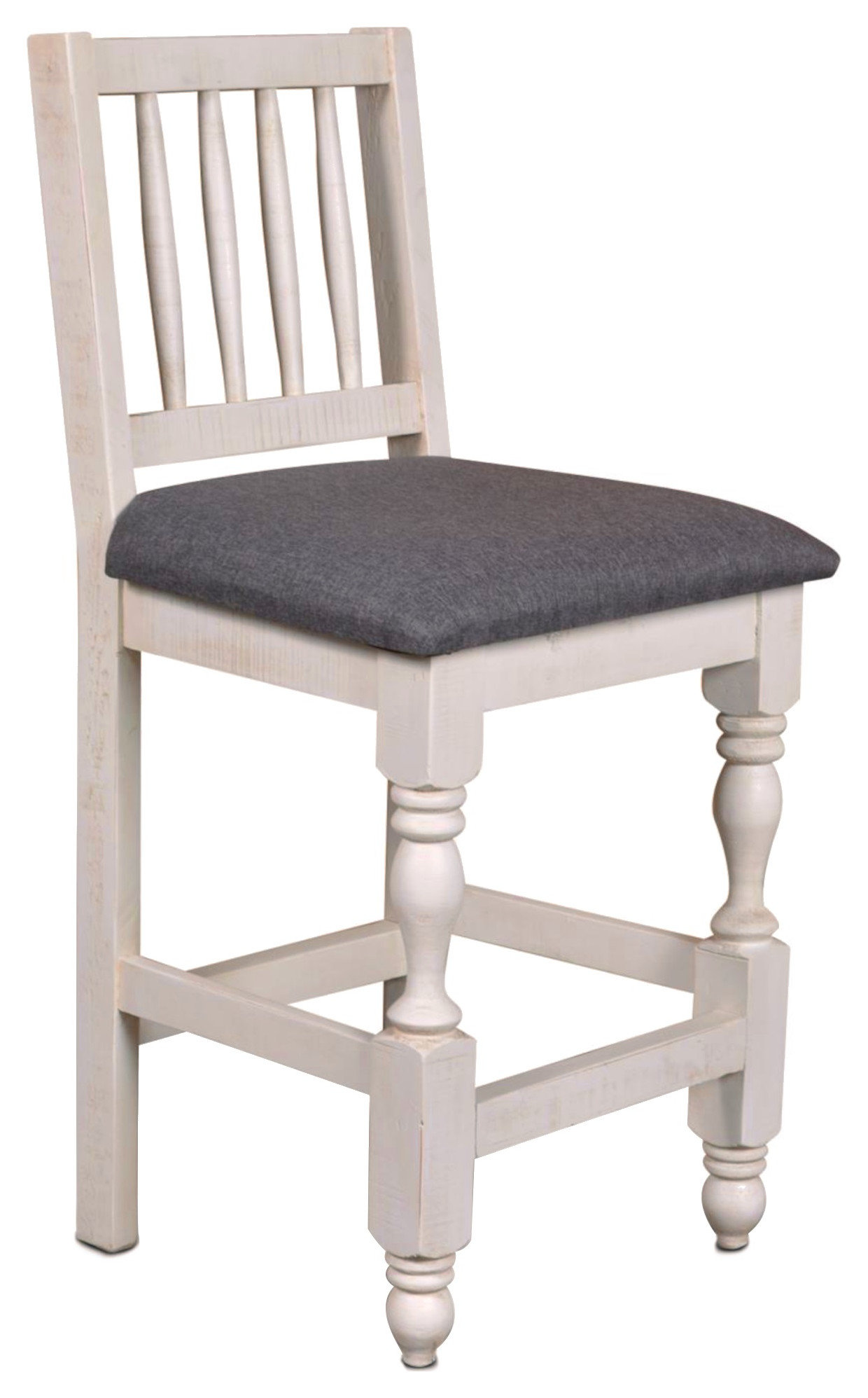 Upholstered Counter Stool, Set of 2, Distressed White and Brown Solid ...