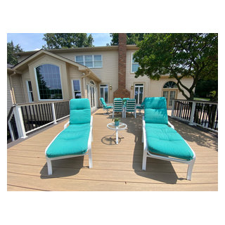 700 sq ft Azek Weathered Teak 8" Decking with Riser Lights and Drink ...