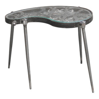 27" Industrial Antiqued Finish Glass Top Moving Gears End Side Table ...