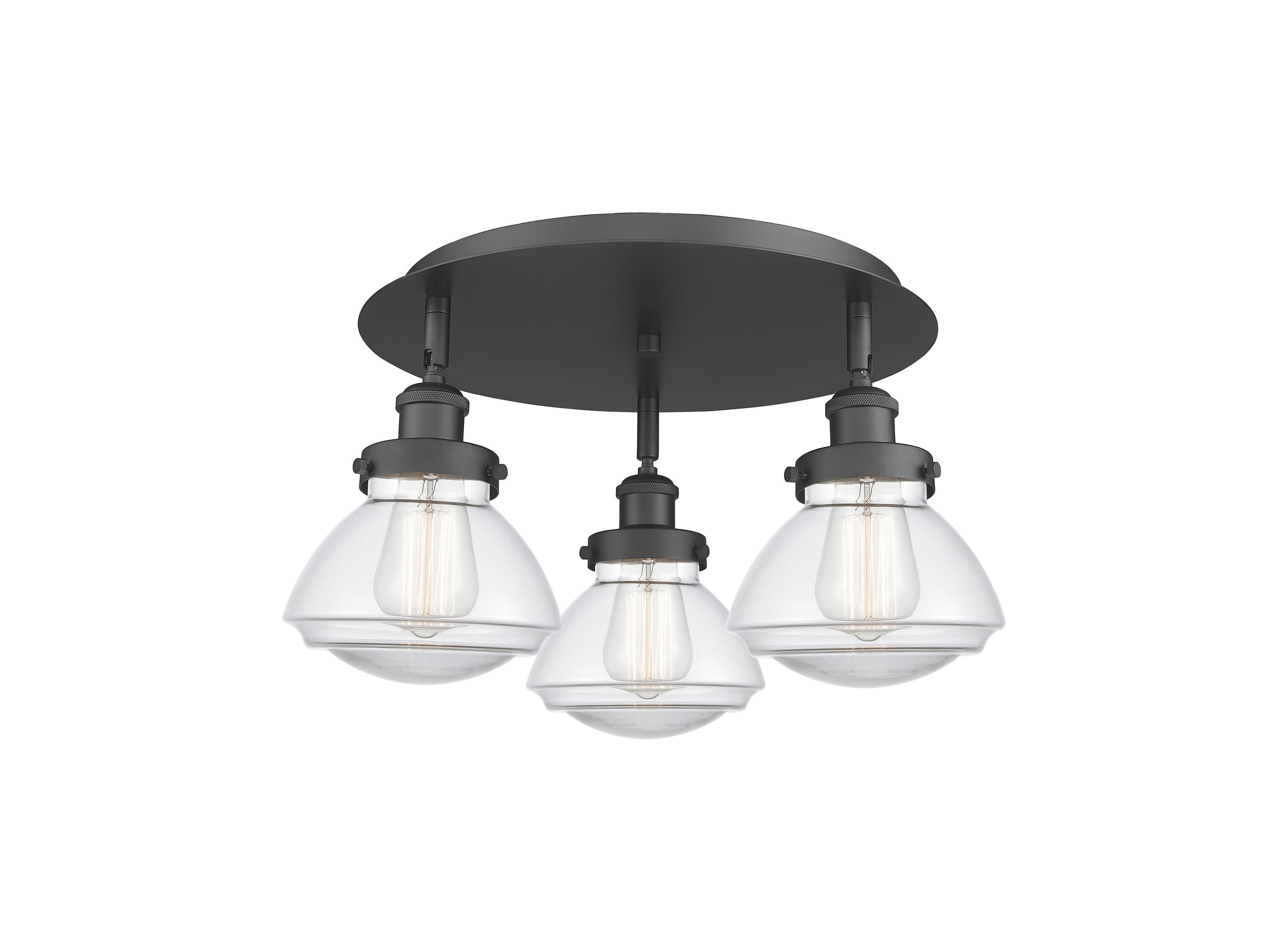 Olean-3 Light 18" Flush Mount-Matte Black, Clear Glass Shade ...
