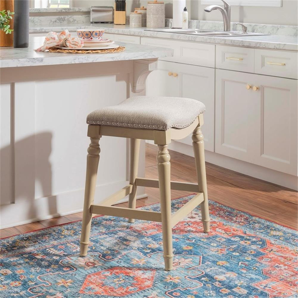 Home Square 27" Big and Tall Wood Counter Stool in Off White Cream ...