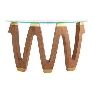 Contemporary Wood Zig Zag Wave Console Table Demilune Walnut Gold Open Round - Transitional ...