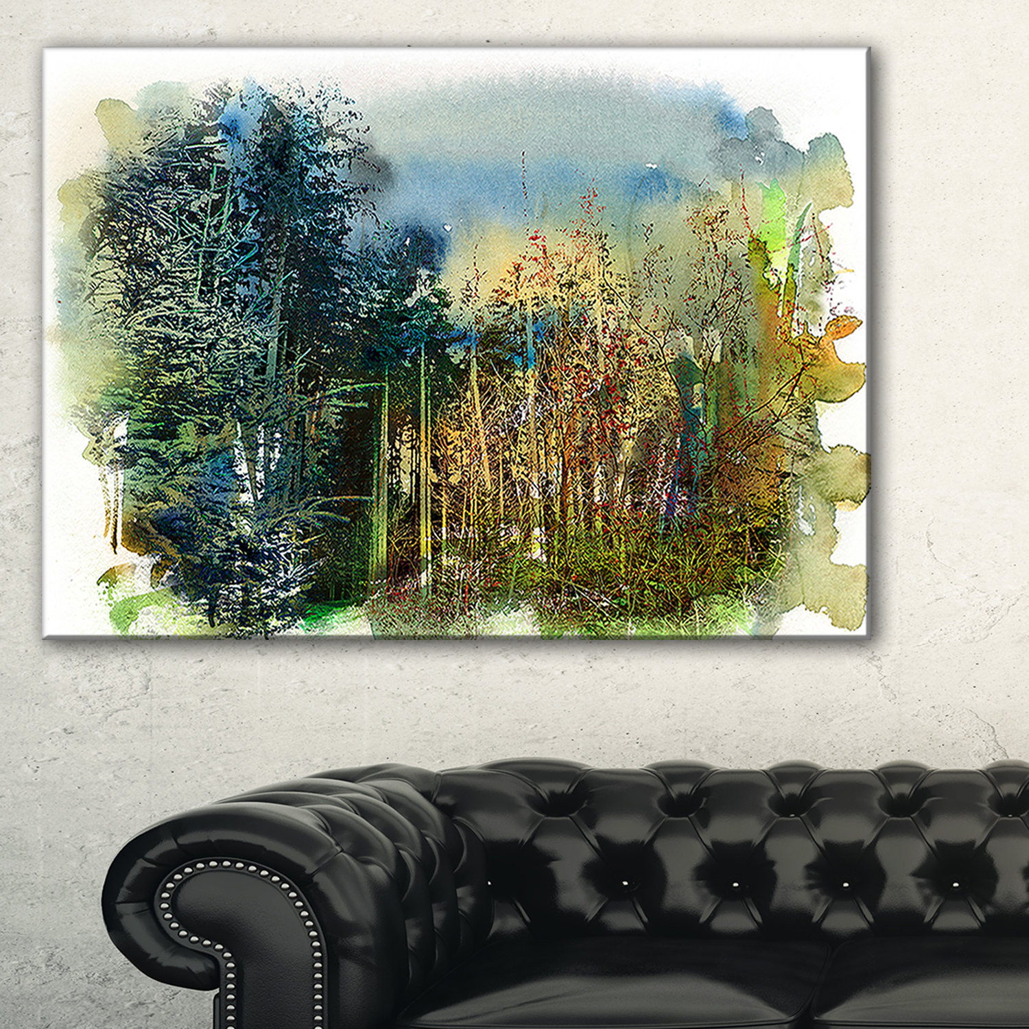 "Forest Motif Watercolor" Landscape Painting Canvas Print, 32"x16 ...