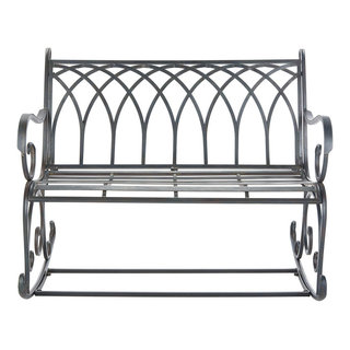 Unique Rocking Bench, Metal Construction With Scrollwork, Black Rust ...