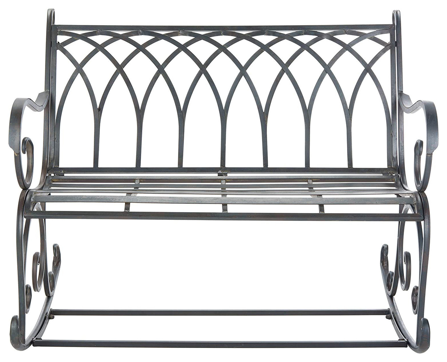 Outdoor Rocking Bench, Metal Construction and Scrollwork in Black Rust ...