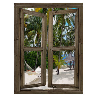 Beach Cabin Window #11 One Piece Peel & Stick CANVAS Wall Mural ...