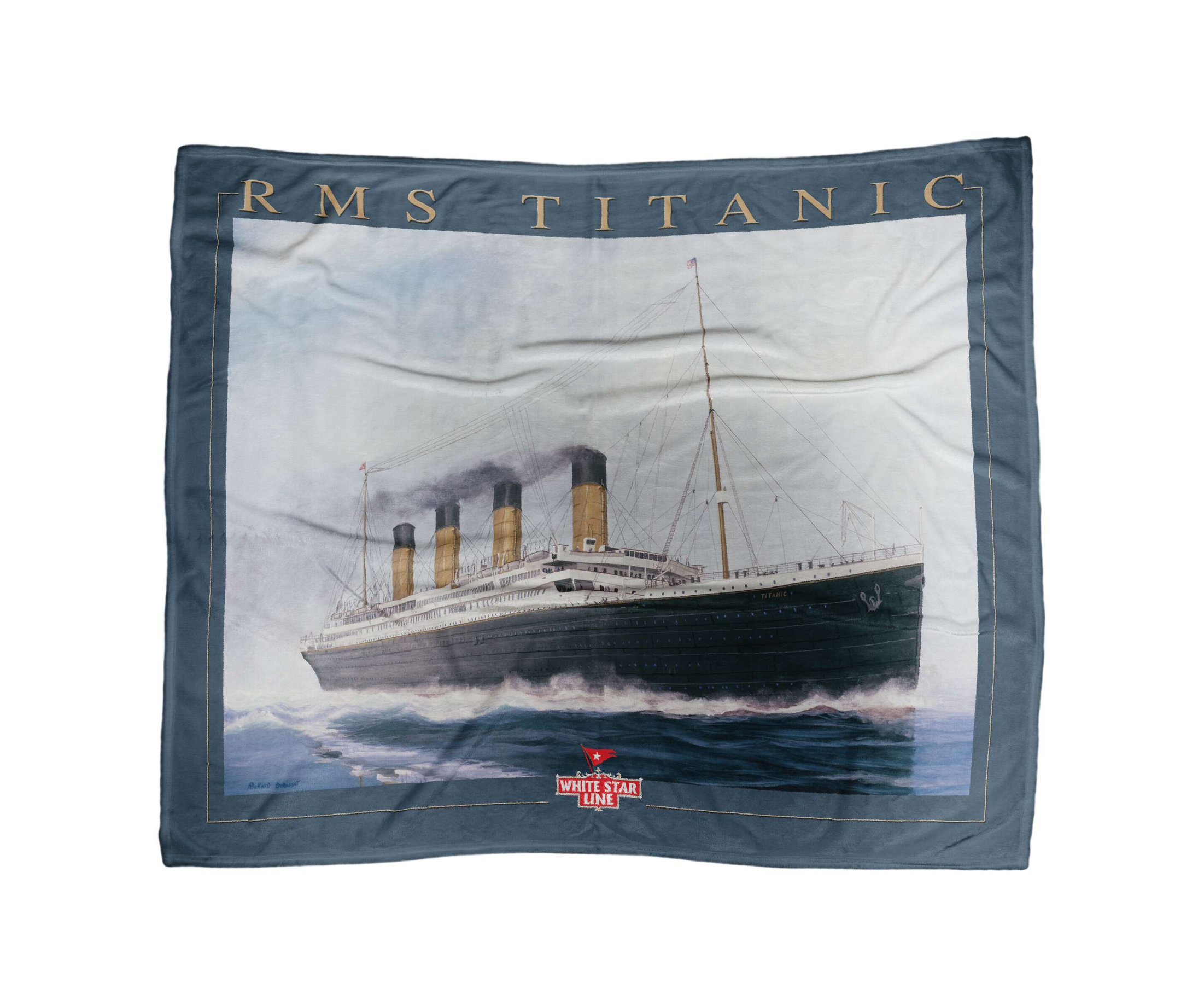 RMS Titanic Gold Letters Fleece Blanket by Artist Richard DeRosset, 60 ...