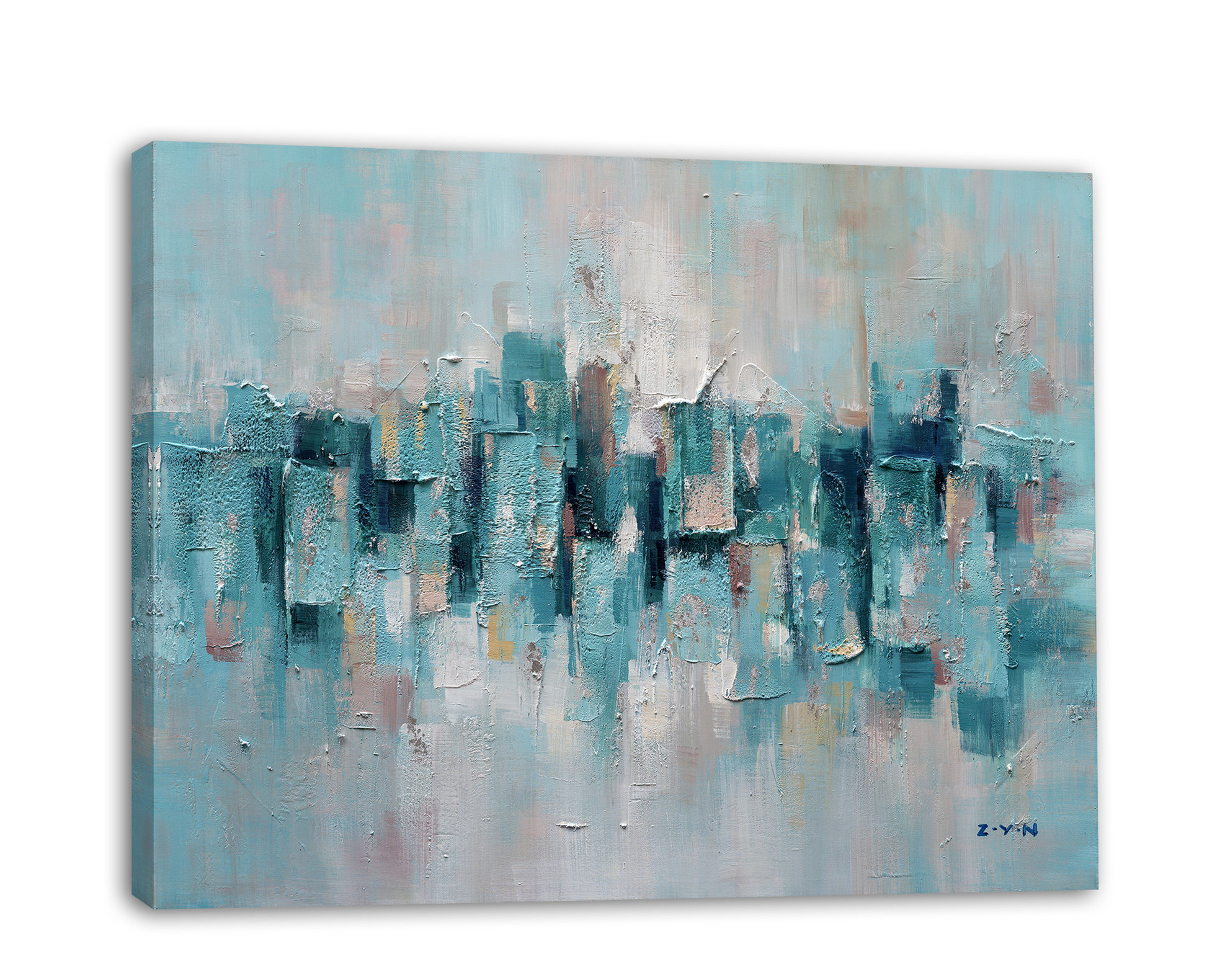 "Abstract Turquoise Lake" Hand Painted Canvas Artwork; Fine Art; Modern ...