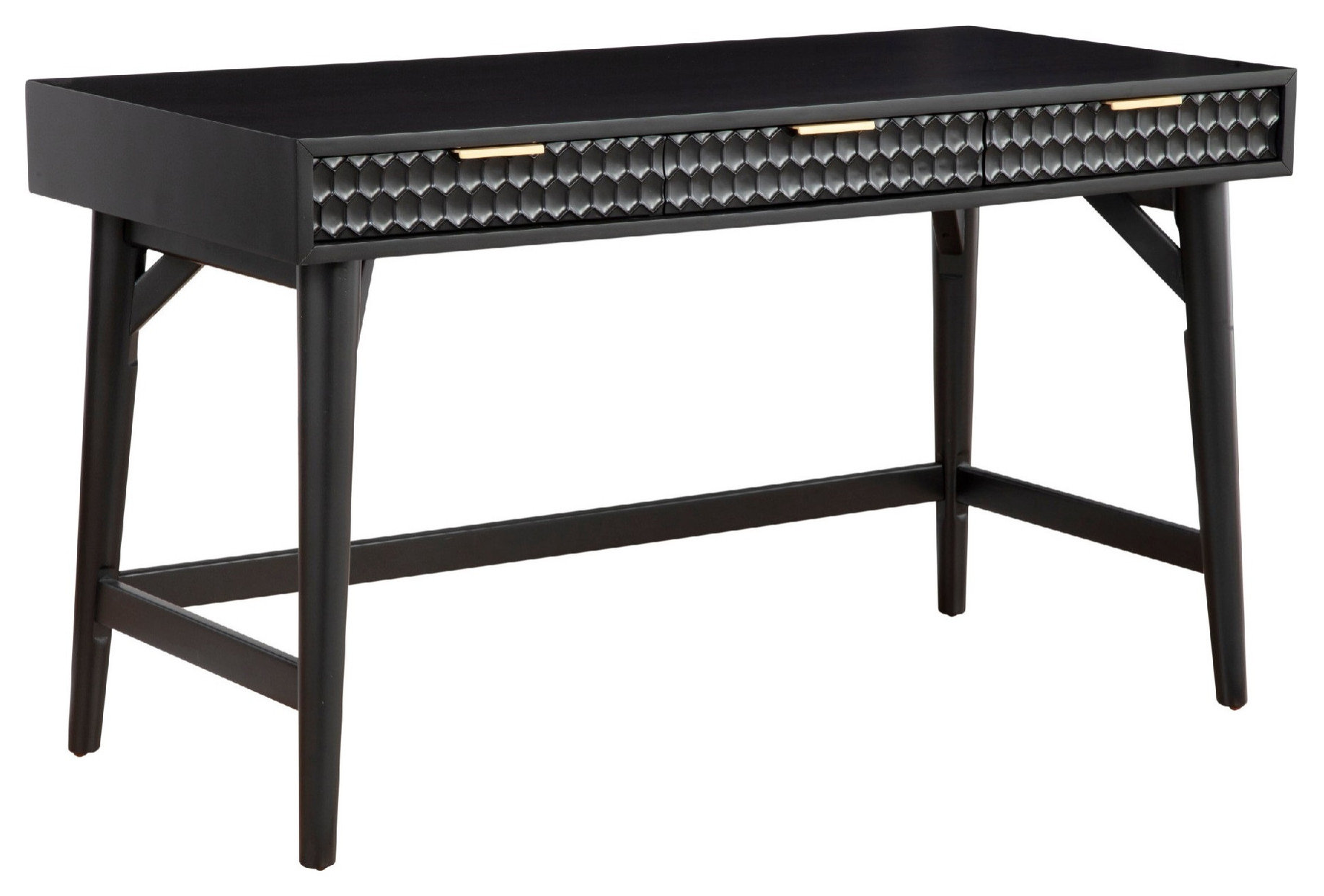 Writing Desk with 3 Drawers and Wooden Frame, Black - Midcentury ...