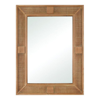 Coastal Wood Framed Rectangular Wall Mirror Natural Rattan Borders 29.5 ...