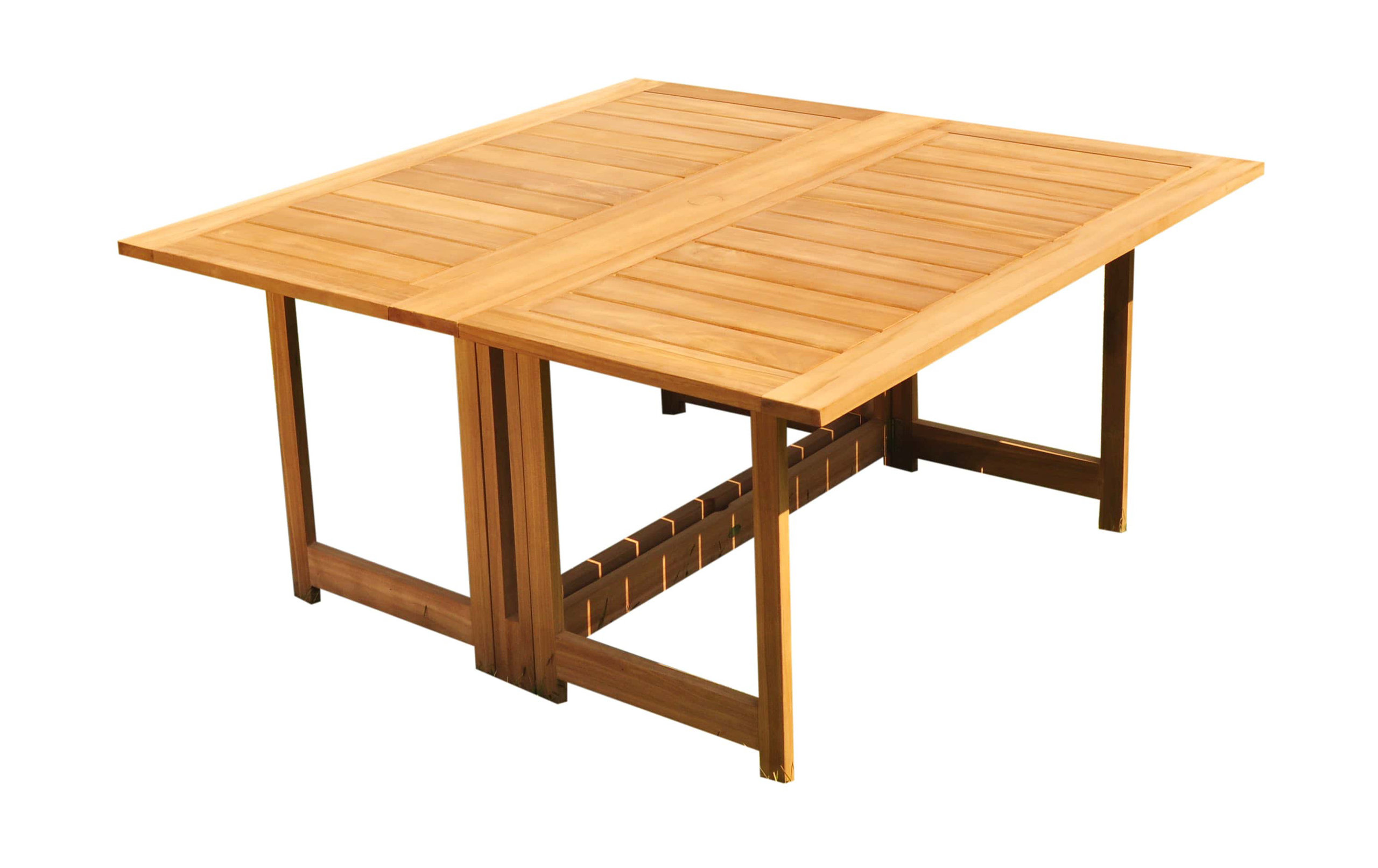 7-Piece Outdoor Teak Set: 60" Square Butterfly Table, 6 Alps Stacking ...