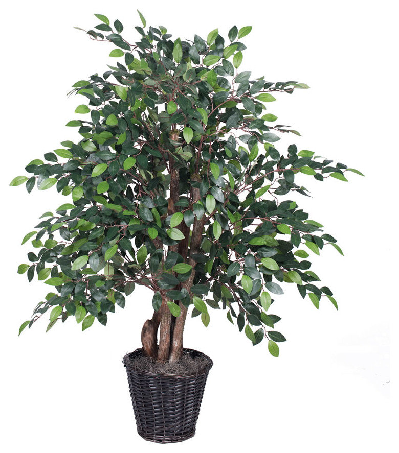 Vickerman 4' Artificial Mini Ficus Extra Full Bush, Rattan Basket ...
