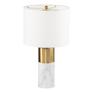 Maklaine Transitional Table Lamp in White / Gold with Faux Marble Base ...
