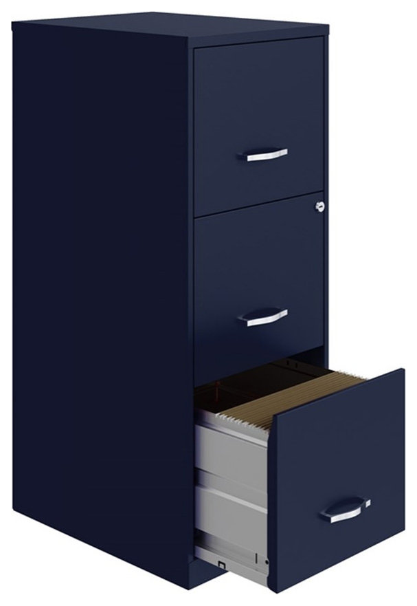 Pemberly Row 3 Drawer Metal Vertical File Cabinet with Lock in Navy ...