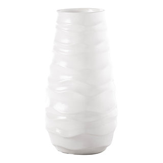 Ceramic Vase with Embossed Wavy Stripes Design Matte White Finish ...