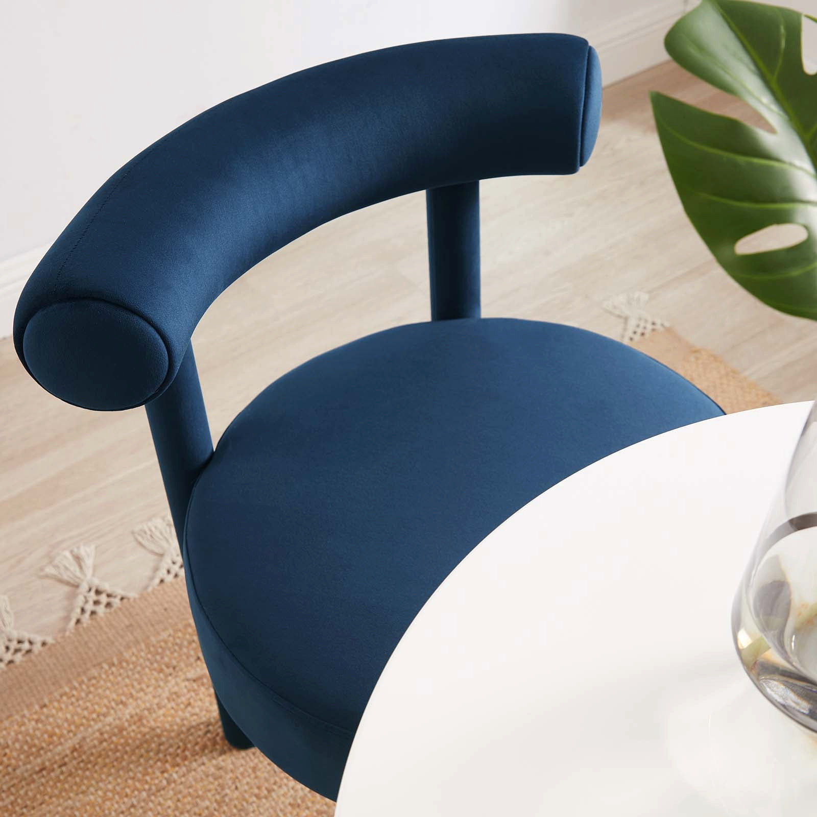 Toulouse Performance Velvet Dining Chair, Curved Round Bolster Side ...