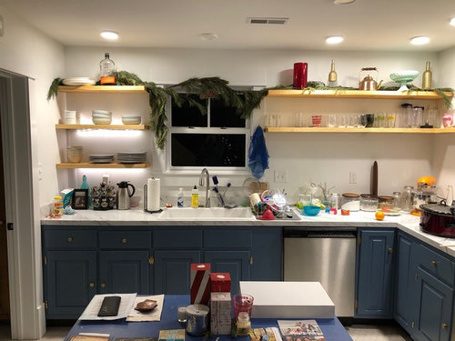 Kitchen island with butcher block waterfall