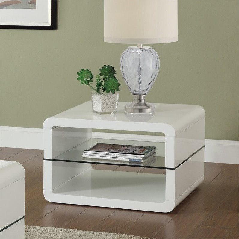 2 Piece Shelf Coffee Table and 2 Shelf End Table Set in White ...