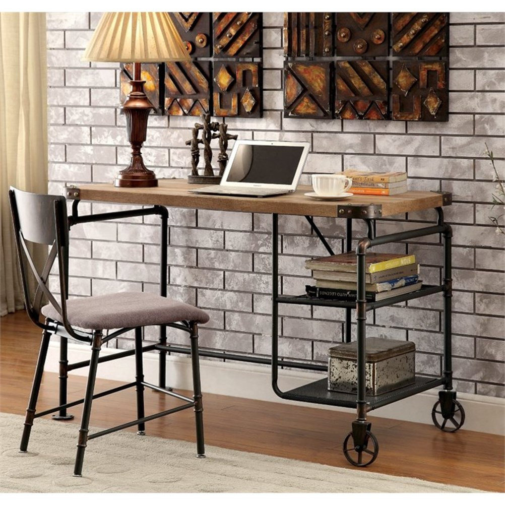 Urbanpro Modern Metal Writing Desk with Casters in Antique Black ...