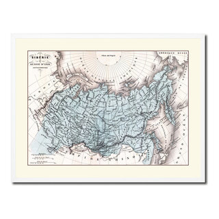 Siberia Russia Old Map Print On Canvas With Frame Art Collection 16" X ...
