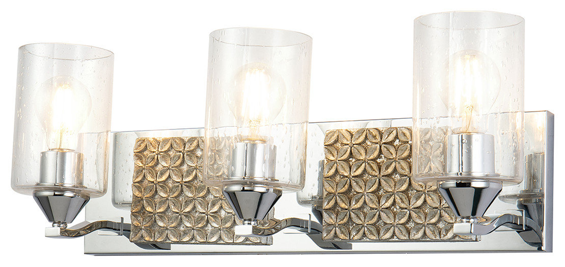 Arcadia 3 Light Bath Vanity Light in Polished Chrome with Silver ...