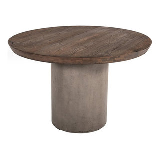 Limari Home Renzo Round Modern Oak Wood & Concrete Dining Table in Dark ...