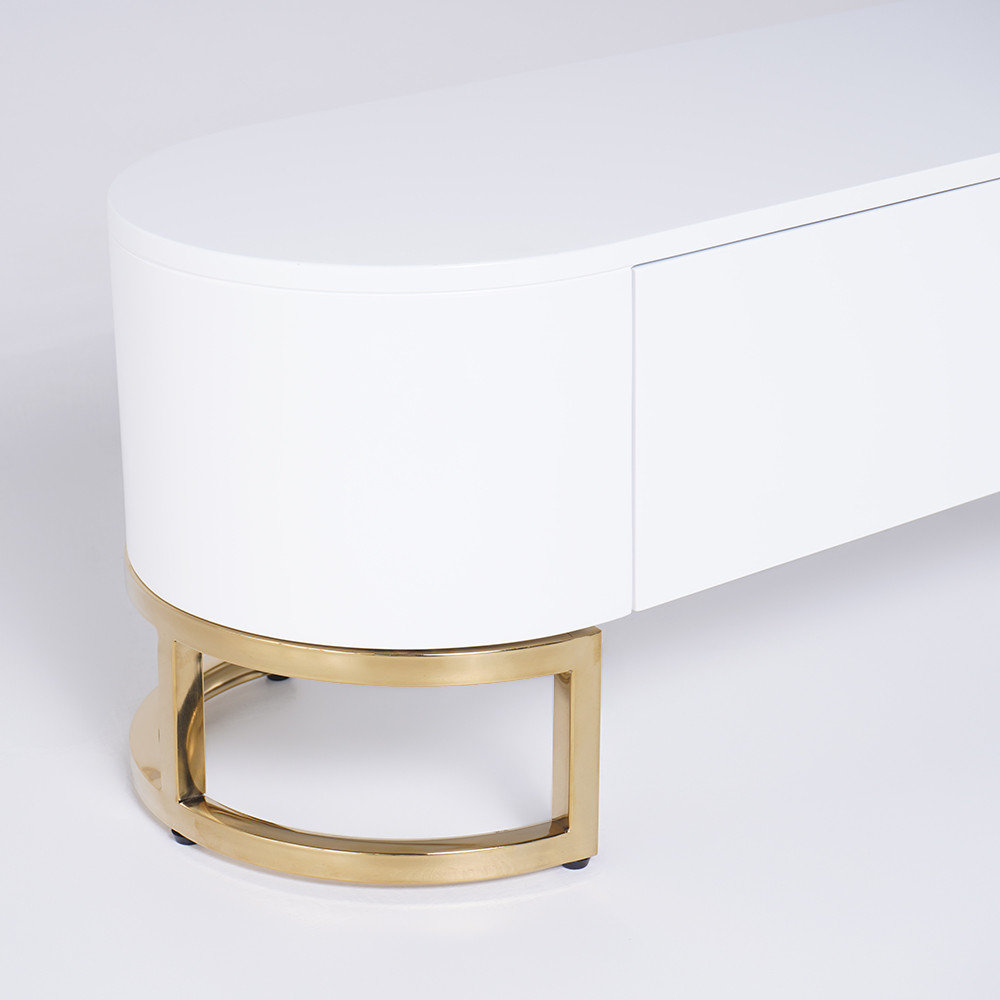 Modern Extending TV Stand with Storage Oval White & Natural Media ...