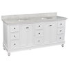 Bella 72" Double Bathroom Vanity, White, Engineered Marble, 72 ...
