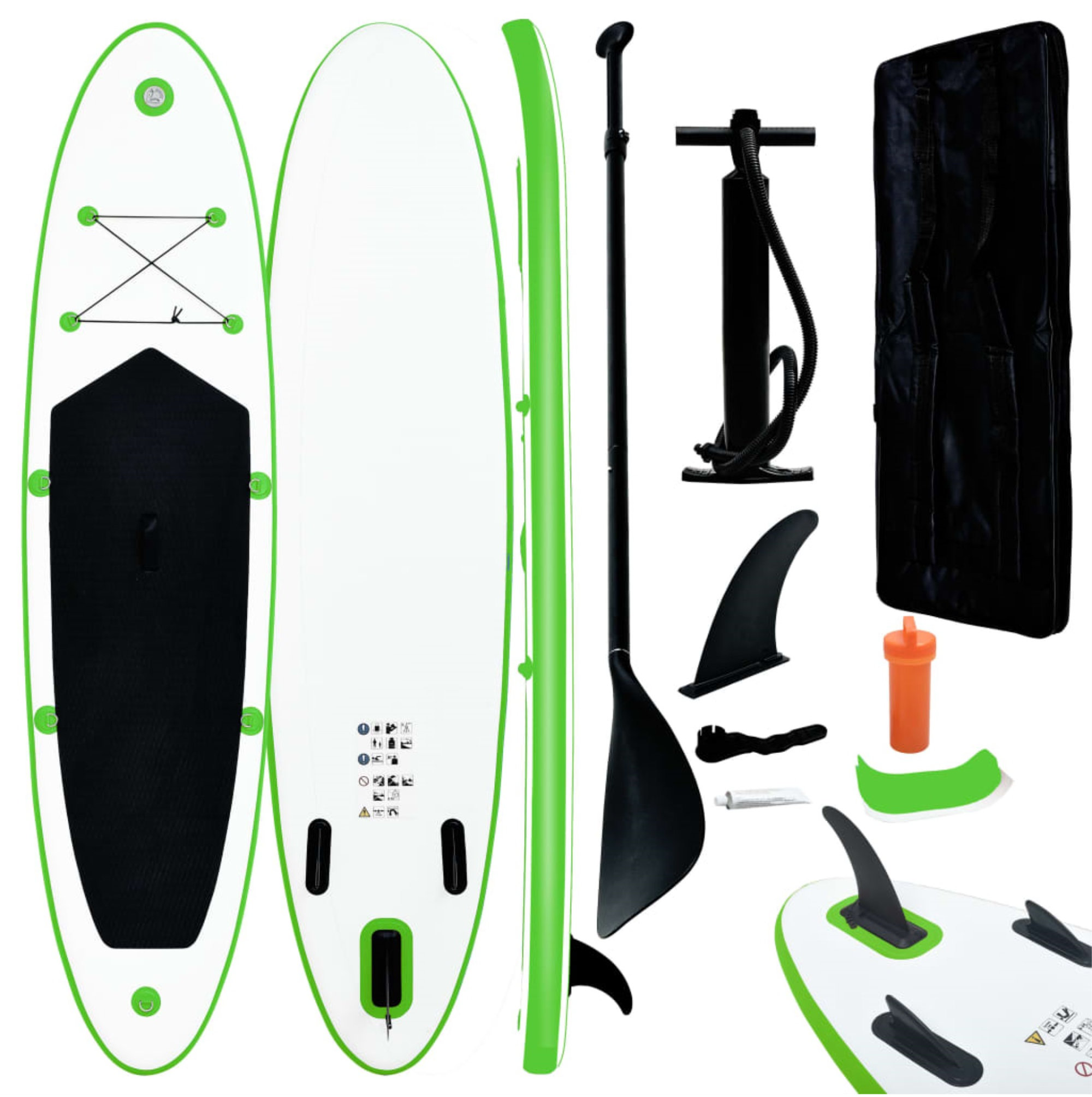 Vidaxl Inflatable Stand Up Paddleboard Set Green and White - Pool Toys ...