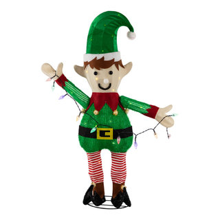 34.25" LED Lighted Elf Holding Christmas Lights Outdoor Yard Decoration ...