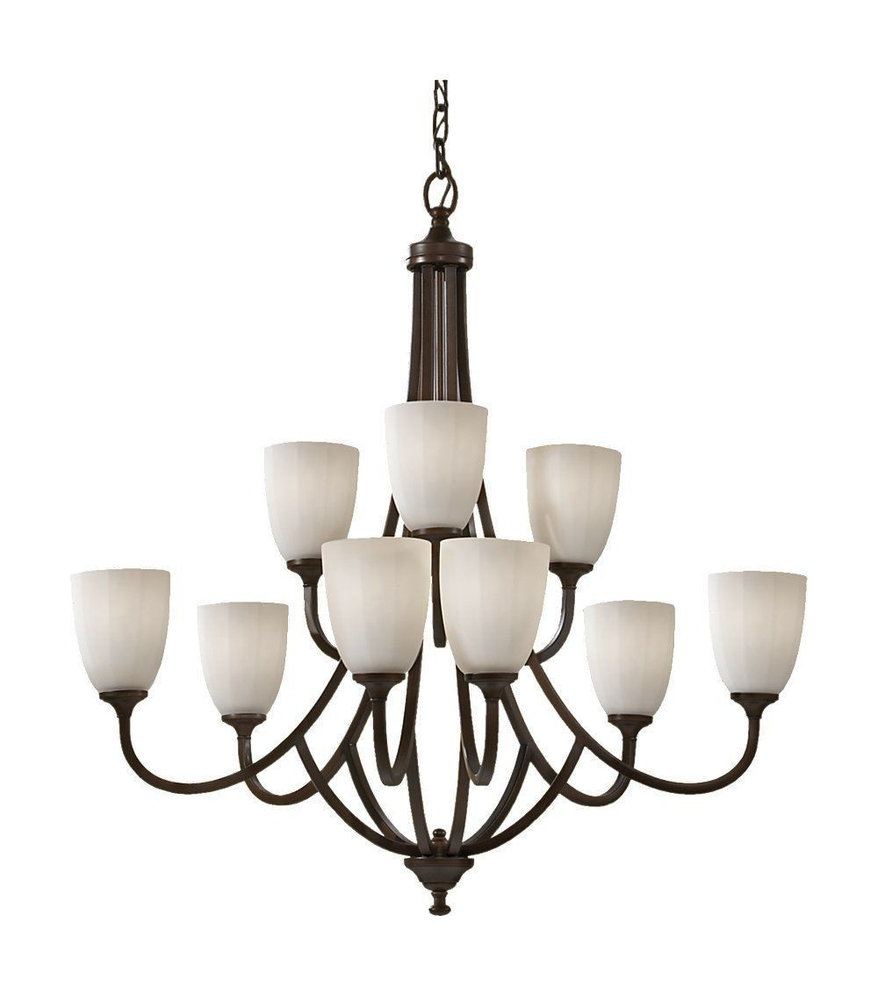 Perry 9-Light 2-Tier Chandelier, Heritage Bronze, White Opal Etched ...