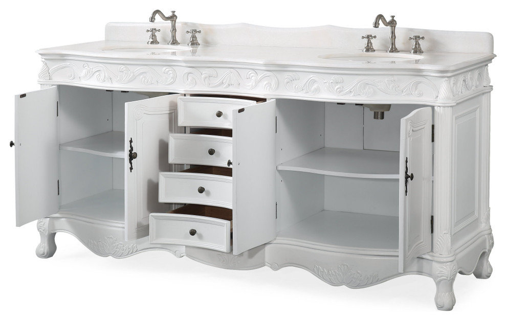 72 Inch Antique White Double Sink White Top Beckham Bathroom Vanity ...