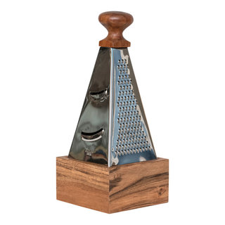 7" Handheld Stainless Steel Grater, Acacia Wood Handle, Kitchen, Set of ...