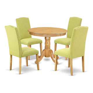 Rounded 36" Dining Table and Parson Chair, Oak Leg and Fabric Limelight ...