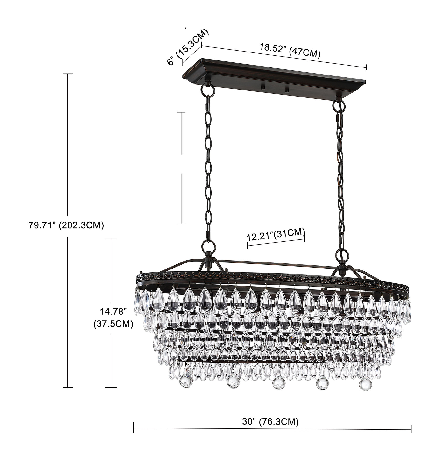 Akari Glass Beads Oval Chandelier Lighting, 30" W - Transitional ...