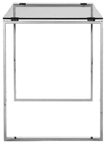 Pemberly Row Modern Polished Steel Metal & Tempered Glass Desk in ...