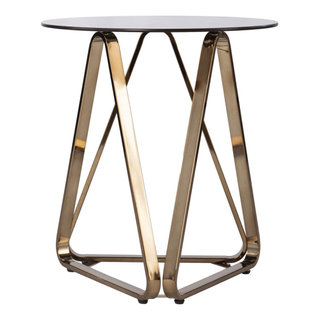 24" Champagne Glass And Iron Round End Table - Contemporary - Side ...