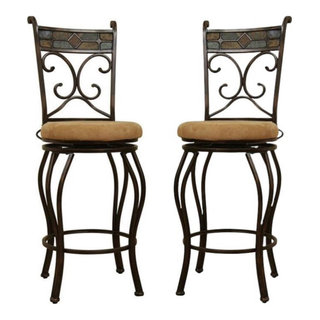 Home Square Beau 29" Metal Swivel Bar Stool in Black and Gold - Set of ...