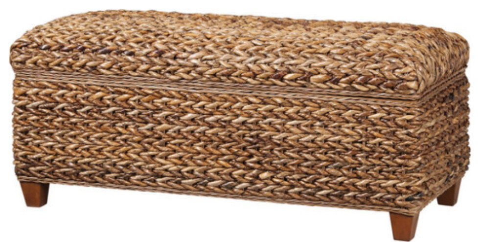 Benzara BM182652 Modern Wood and Woven Abaca Trunk, Rustic Brown ...