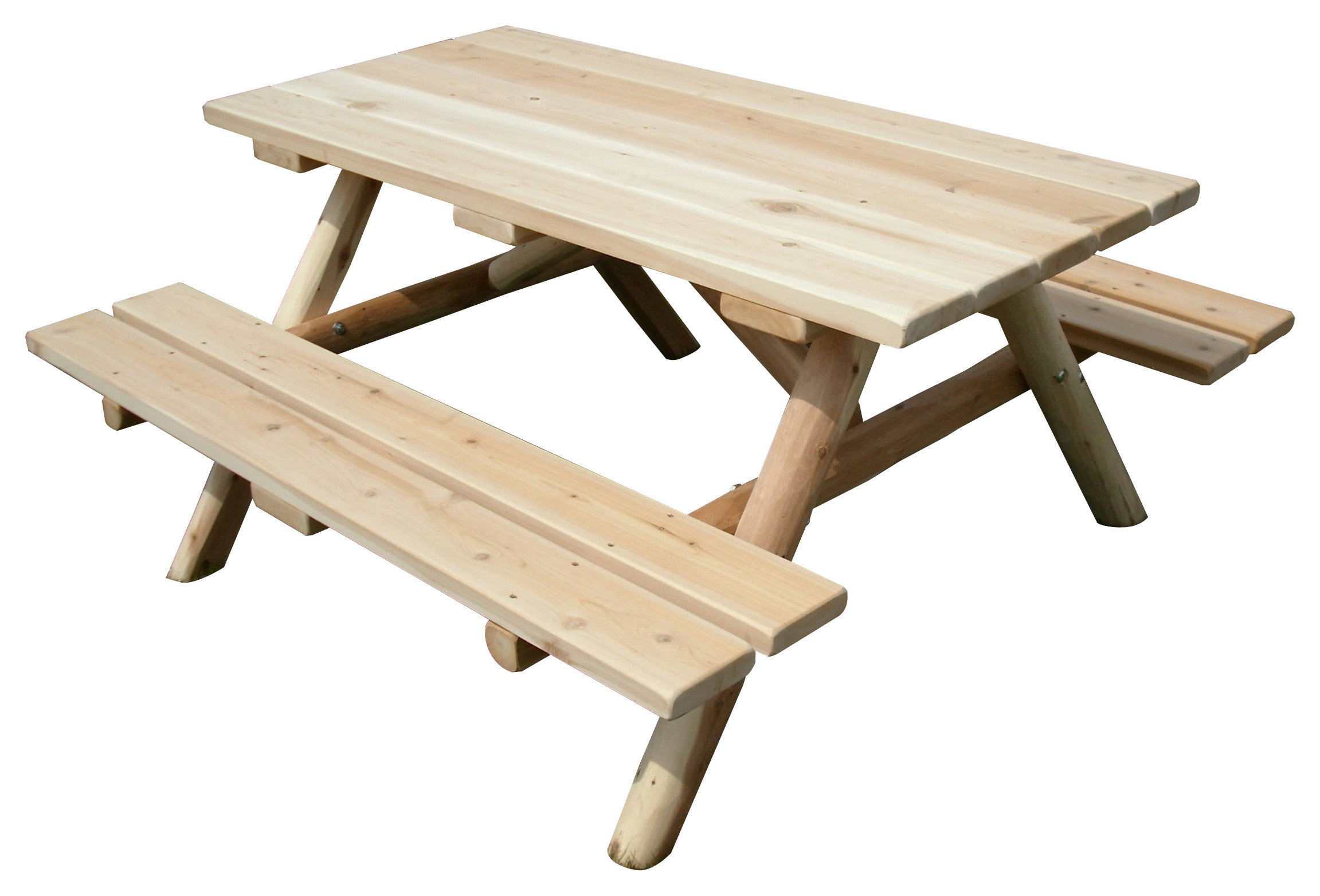 White Cedar Log Picnic Table with Attached Benches, 5 Foot - Farmhouse ...