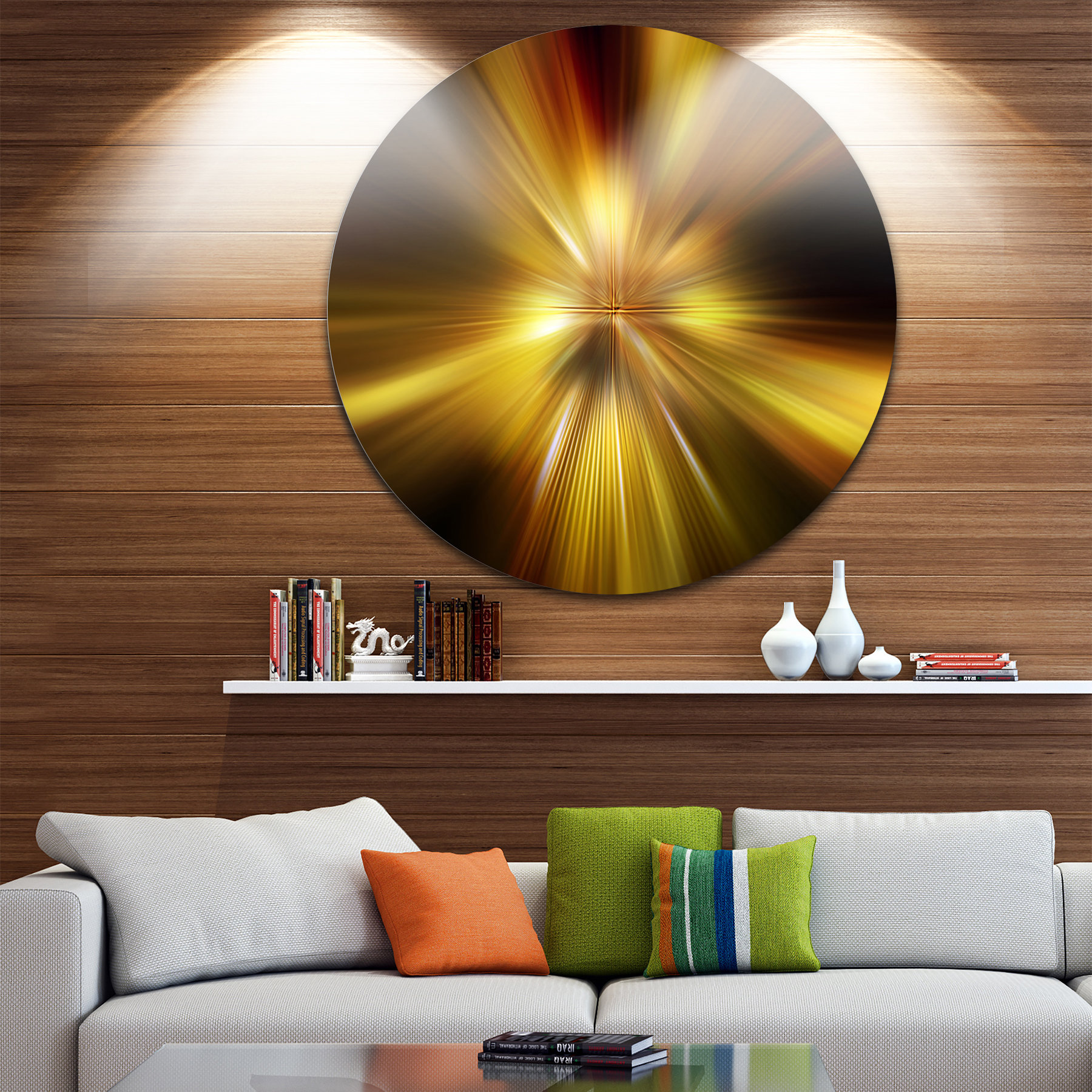 Explosion Of Golden Hue, Abstract Digital Art Disc Metal Wall Art, Disc ...